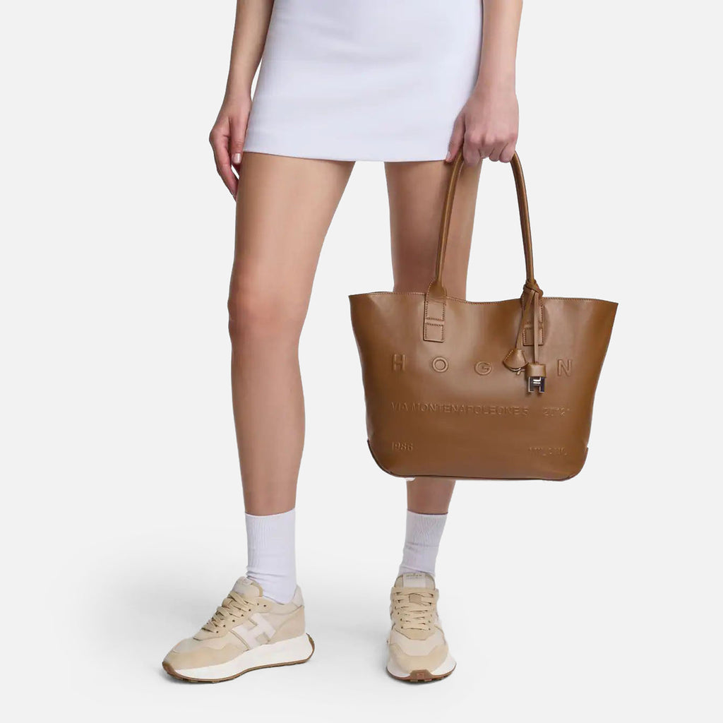 Baskets femme Hogan H641 en daim et tissu beige – SANGIORGIO
