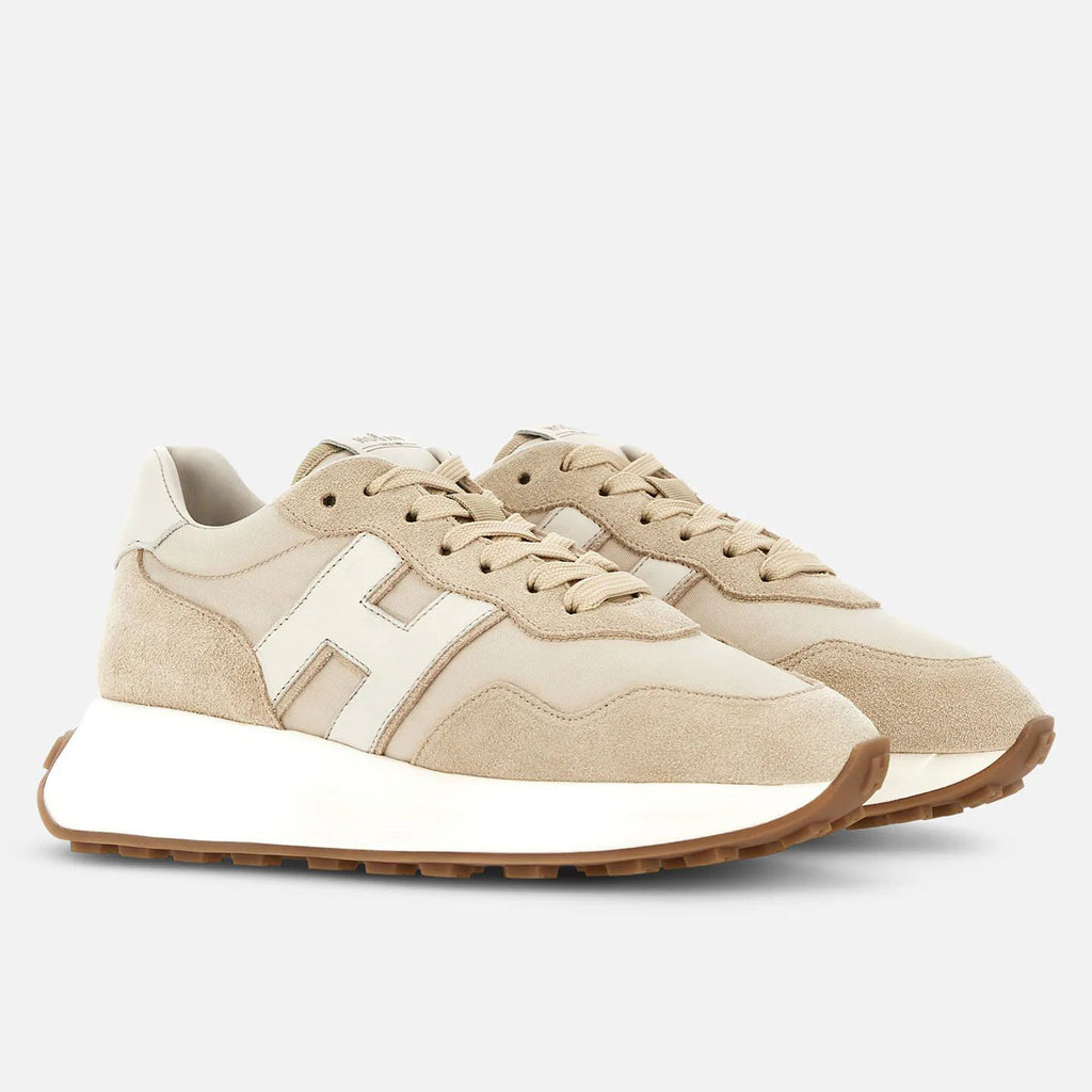 Baskets femme Hogan H641 en daim et tissu beige – SANGIORGIO
